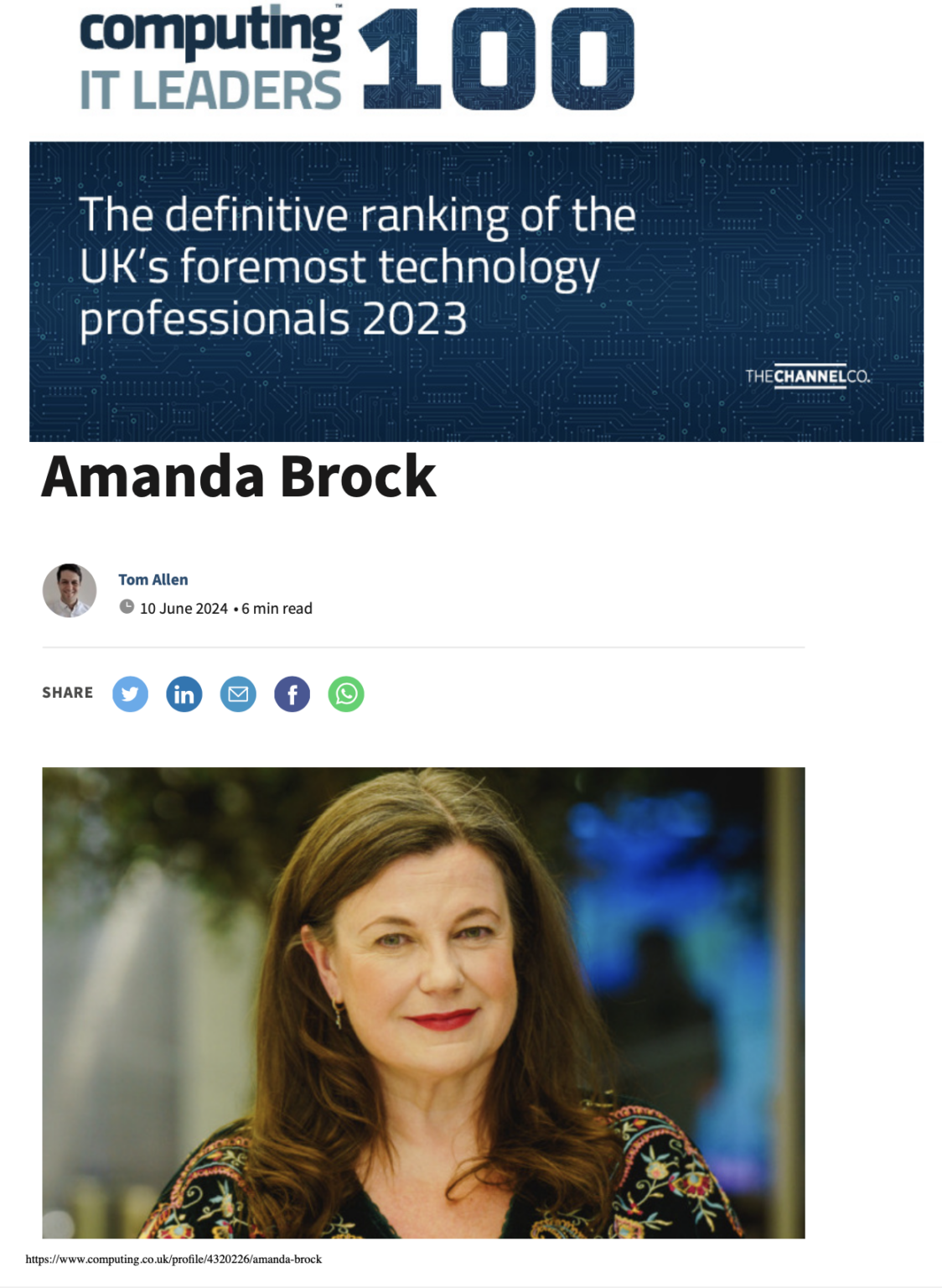 Amanda Brock is listed in the 100 Leaders in Tech list for a second ...